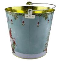 China Christmas Metal Ice Bucket With Handle, Light Blue, Tin Bucket, Holiday Decoration for sale