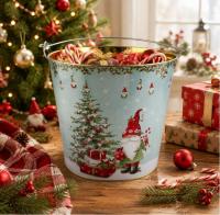 China Christmas Metal Ice Bucket With Handle, Light Blue, Tin Bucket, Holiday Decoration for sale