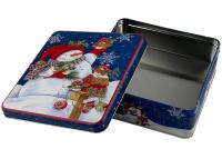 China Christmas Snowman Square Tin Box with Lid, Night Blue, Holiday Ice Bucket, Festive Cozy Theme Decoration for sale
