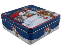 China Christmas Snowman Square Tin Box with Lid, Night Blue, Holiday Ice Bucket, Festive Cozy Theme Decoration for sale