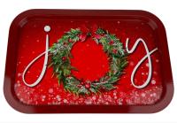 China Christmas Metal Serving Tray, Flower Wreath Print, Deep Red, Great For Decor, Display, And Gifting, Perfect For Parties, Dinners and Holidays for sale
