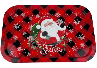 China Christmas Metal Serving Tray, Santa Claus Design, Festive Holiday Tray, Red, Tinplate, Holiday Decoration for sale