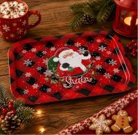 China Christmas Metal Serving Tray, Santa Claus Design, Festive Holiday Tray, Red, Tinplate, Holiday Decoration for sale