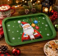 China Christmas Metal Serving Tray, Festive Decorative Tray, Grass Green, Tinplate Tray, Ideal For Parties, Dinners, And Holiday Gatherings for sale