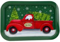 China Christmas Metal Serving Tray, Green Tray with Truck & Christmas Tree Design, Tinplate Tray, Holiday Decoration for sale