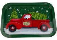 China Christmas Metal Serving Tray, Green Tray with Truck & Christmas Tree Design, Tinplate Tray, Holiday Decoration for sale