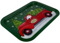 China Christmas Metal Serving Tray, Green Tray with Truck & Christmas Tree Design, Tinplate Tray, Holiday Decoration for sale