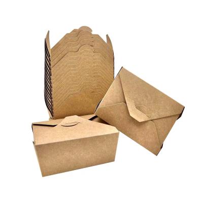 China Disposable Kraft Paper Folding Lunch Box Food Container Biodegradable Take Away Packaging Boxes for sale
