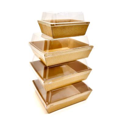 China Custom Sandwich Hamburger Rectangle Bread Hot Dog Kraft Paper Food Packaging Disposable Cake Box with clear Plastic Lid for sale
