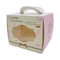 China Biodegradable Dessert Packing Carton Box Pastry Box Paper Cake Packaging With Handle and Window for sale
