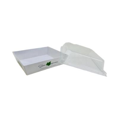 China Disposable Paper square Cake Sushi Box Food Container with Anti-fog Lid Round for sale