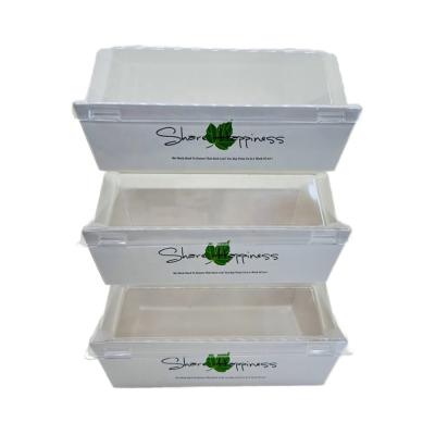 China Square Food Containers Sandwich Cookie Slice Cake Bakery Pastry Paper Cooked Food Paper Box With Clear Lid for sale