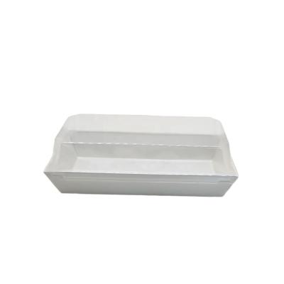 China Takeaway Food Grade Rectangular Kraft Paper Container Tray Transparent Plastic Lid for sale
