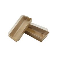 China Takeaway Food Grade Rectangular Kraft Paper Container Tray Transparent Plastic Lid Square Box for sale