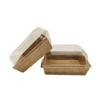 China Square Kraft Paper Box Cake Bread Snack Packaging Clear Plastic Lids Sushi Sandwich Paper Tray for sale