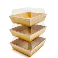 China Transparent Lid Square Paper Plastic Packaging Dessert Cake Snack Boxes Kraft Paper Box for sale