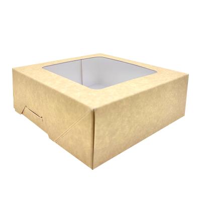 China Direct Factory New Design Cake Boxes with Window Environmentally Friendly Folding Kraft Paper Bakery Cake Box for sale