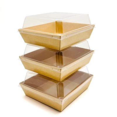 China Wholesale Food Grade Kraft Salad Cake Box Sandwich Packaging Box With Clear Lid for sale