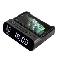 China 15W Fast Wireless Charger Alarm Clock Temperature Tester USB Station for sale