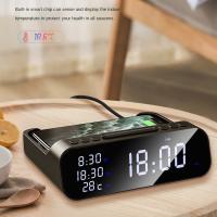 China 15W Fast Wireless Charger Alarm Clock Temperature Tester USB Station for sale