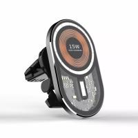 China Aluminum Alloy Magnetic Wireless Car Charger 15W Transparent Fast Charging for iPhone Samsung for sale