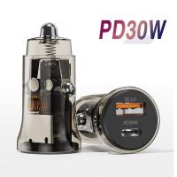 China 30W USB C Car Charger Transparent Fast Charger PD QC3.0 6A Dual Port for iPhone Samsung for sale