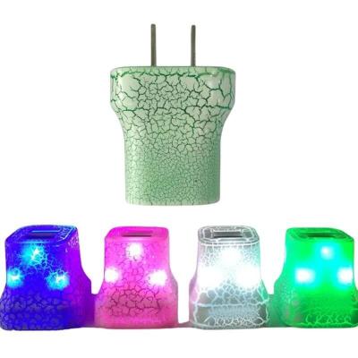 China Ice Cracked Fast USB Charger 5V 2.1A Dual USB Travel Adapter with LED Light for sale