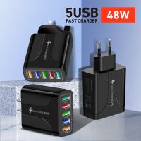 China 48W 5 Port USB Fast Travel Charger Adapter 5V 10A Universal Plug for sale