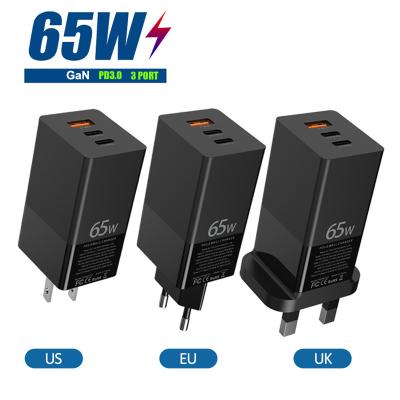 China 65W GaN USB C Charger 3 Port Fast Wall Charger for Laptop iPad iPhone Samsung for sale
