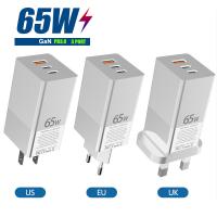 China 65W GaN USB C Charger 3 Port Fast Wall Charger for Laptop iPad iPhone Samsung for sale