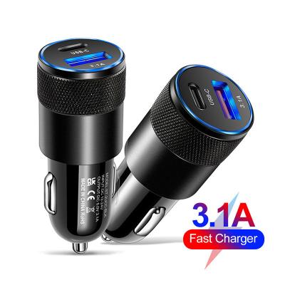 China 15W USB C Car Charger 5V 3.1A Fast Charging Dual Port for iPhone iPad Samsung for sale