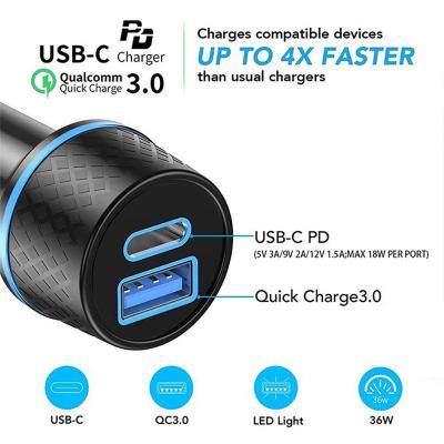 China 38W Dual USB Car Charger PD3.0 QC3.0 Fast Charger 5V 3.1A Output Black for sale