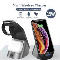 China 3 in 1 15W Wireless Charging Station 10mm Distance Fast Charger for iPhone Airpods Apple Watch for sale