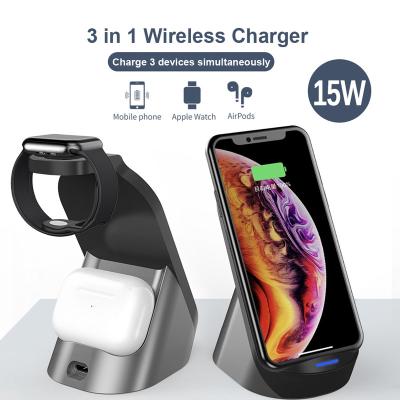 China 3 in 1 15W Wireless Charging Station 10mm Distance Fast Charger for iPhone Airpods Apple Watch for sale
