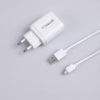 China EU US Plug QC3.0 18W Dual USB Charger Kit with Lightning Type C Micro Data Cable 1M for sale