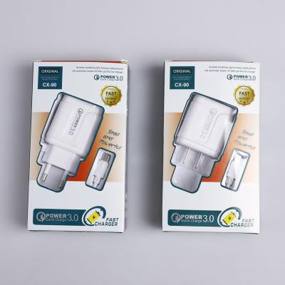 China EU US Plug QC3.0 18W Dual USB Charger Kit with Lightning Type C Micro Data Cable 1M for sale