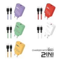 China QC3.0 5V 2.1A Macaron Travel Adapter 2 In 1 With USB Data Cable for sale