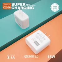 China Single Port QC3.0 18W USB Charger Kit with 1M Cable EU/US Plug White for sale