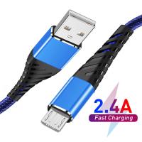 China 2.4A OD4.8mm Micro USB Data Cable 1m 2m 3m Fish Net Fabric Nylon for sale