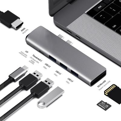 China Type C HDMI 4K Thunderbolt 3 USB C Hub With Hub 3.0 TF SD Reader Slot PD for sale