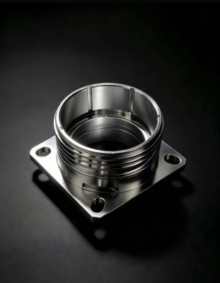 China Turn-Mill CNC Expert - Large Flange Aluminum Connector Housing with Square 4-Hole Mount, External Thread, and Internal Spline Interface for sale