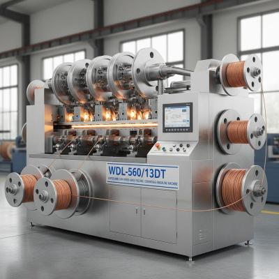 China Copper Wire Annealing Machine with φ8.0mm Incoming Cable 750 m/min Maximum Speed and 13-Die Tower Wheel for sale
