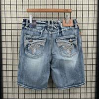 China Custom Streetwear Junior'S Denim Shorts / Denim Jeans With Embroidery Flocked Denim for sale
