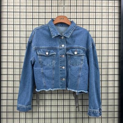 China Seasonal Cotton Denim Outerwear Long Sleeve Women'S Denim Jacket With Rhinestone for sale
