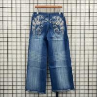 China Custom Women's Wide Leg Denim Jeans Relaxed Fit With Embroidery Trousers for sale