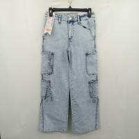 China Junior Stretch Denim Cargo Pants , Mid Waist Slim Fit Utility Denim Jeans for sale