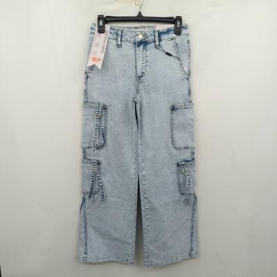 China Junior Stretch Denim Cargo Pants , Mid Waist Slim Fit Utility Denim Jeans for sale