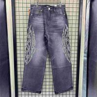 China OEM ODM Men's Regular Fit Denim Jeans , Straight Leg Denim Jeans With Rhinestone And Embroidery for sale