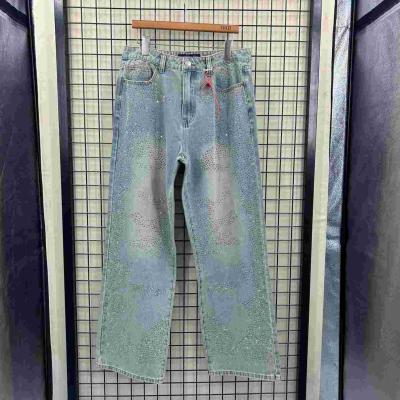China OEM ODM Men's Regular Fit Denim Jeans , Straight Leg Denim Jeans With Rhinestone And Embroidery for sale