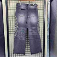 China OEM ODM Men's Regular Fit Denim Jeans , Straight Leg Denim Jeans With Rhinestone And Embroidery for sale